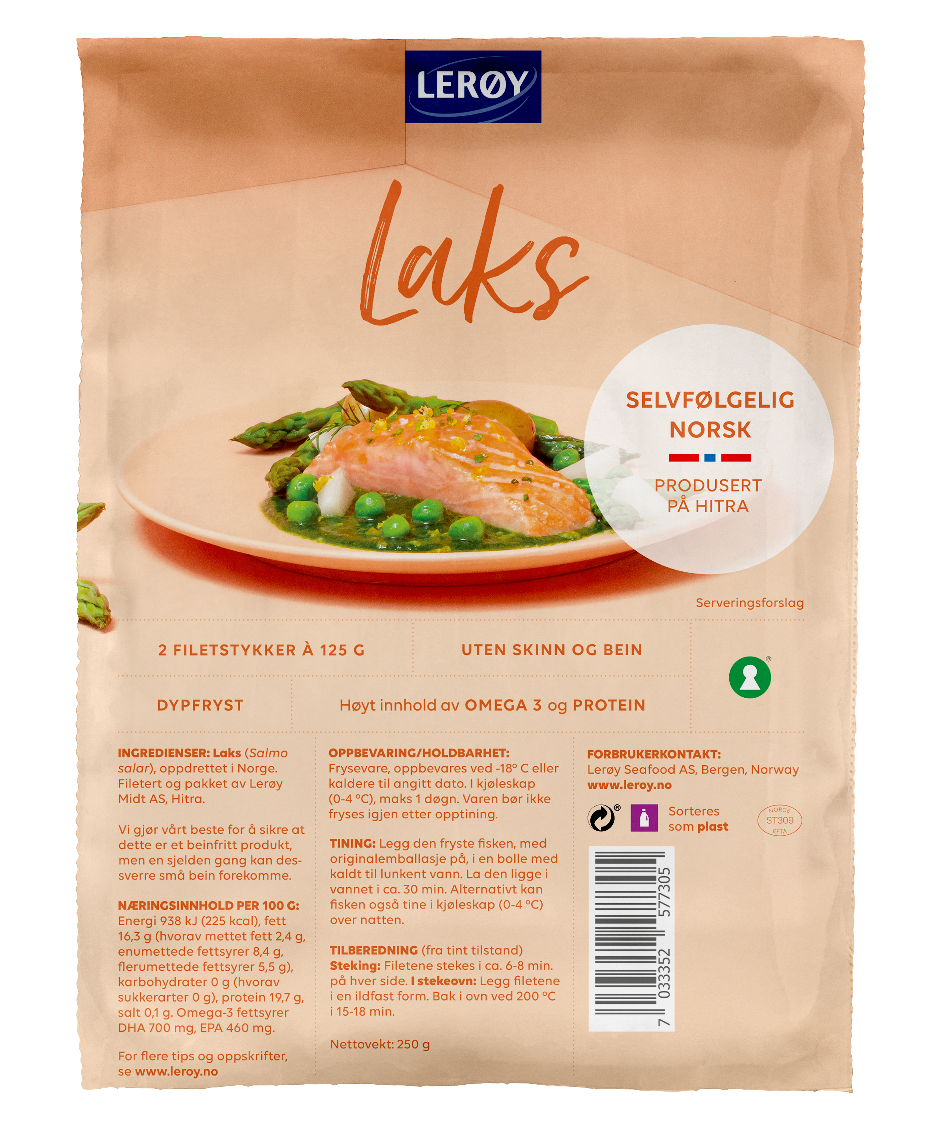 Frys - Laksefilet naturell 2x125g
